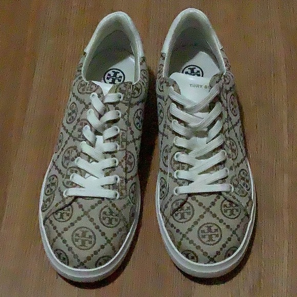 Tory Burch | Shoes | Howell T Monogram Sneakers In Brown And White ...